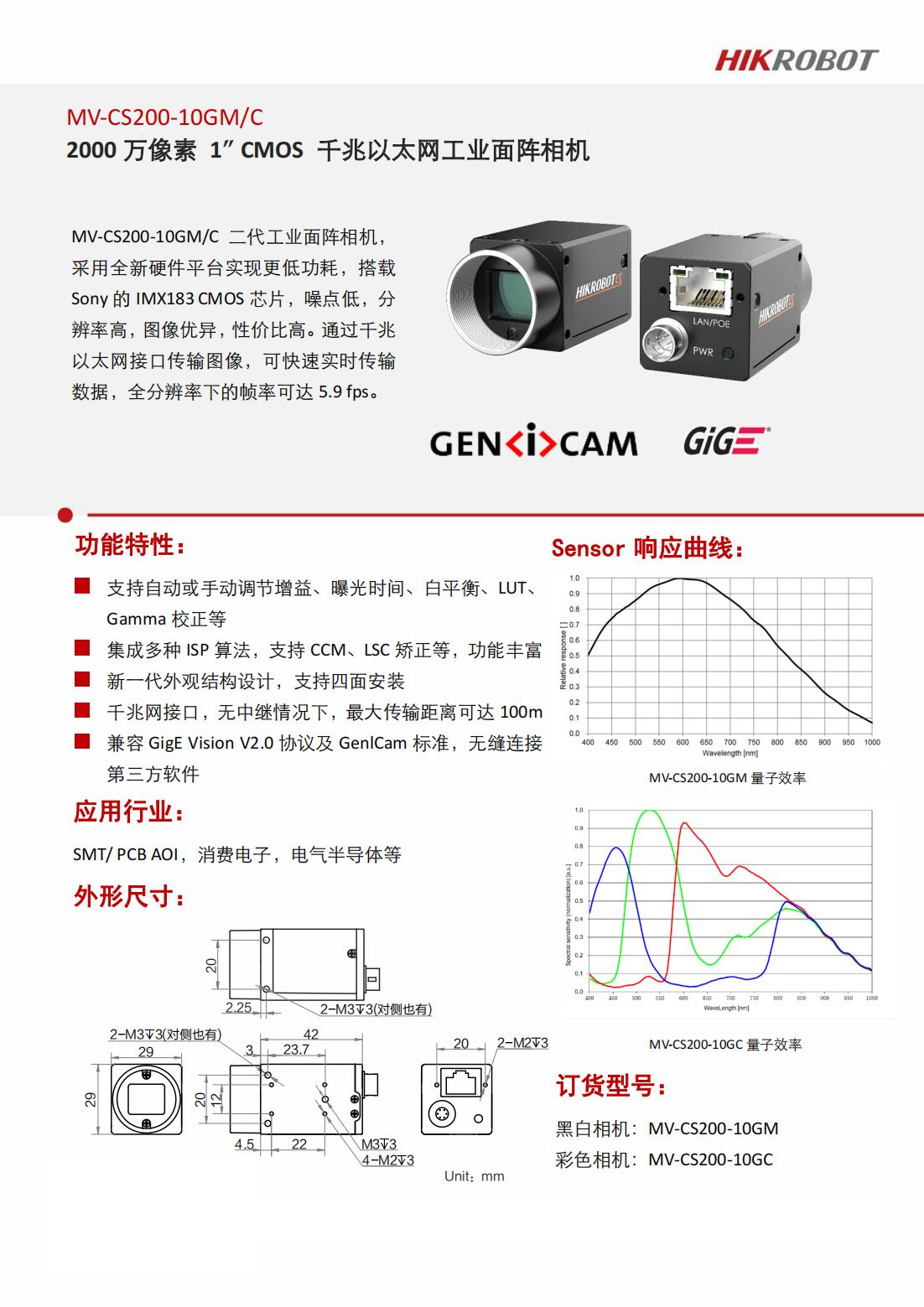 海康工业相机MV-CS200-10GM/MV-CS200-10GC有何区别？如何选择适合自己的型号？-工业相机摄像机-淘宝好物网