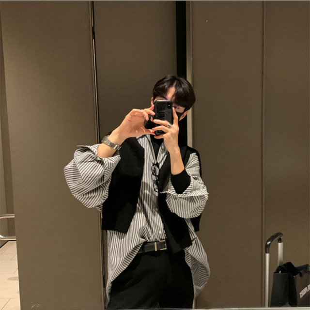 Buze Xingba Lales Blue and White Striped Striped Sleeve Shirt Men's ...