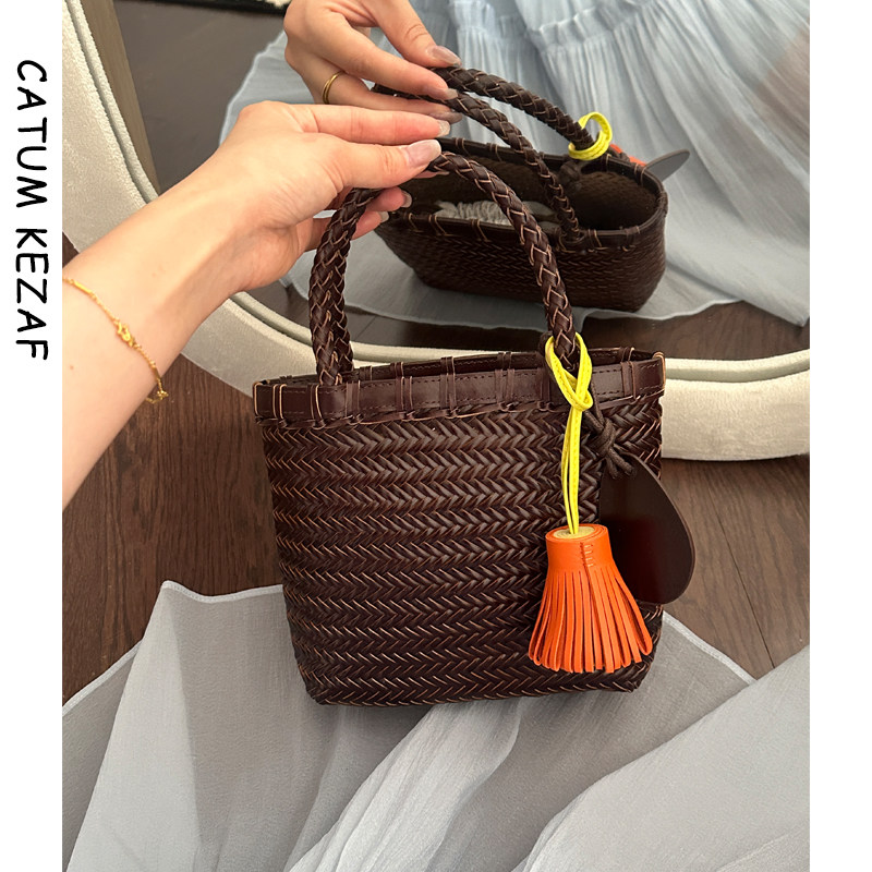 Catum Kezaf【三时茶叙】头层植鞣牛皮手工编织包手提手拎小包包