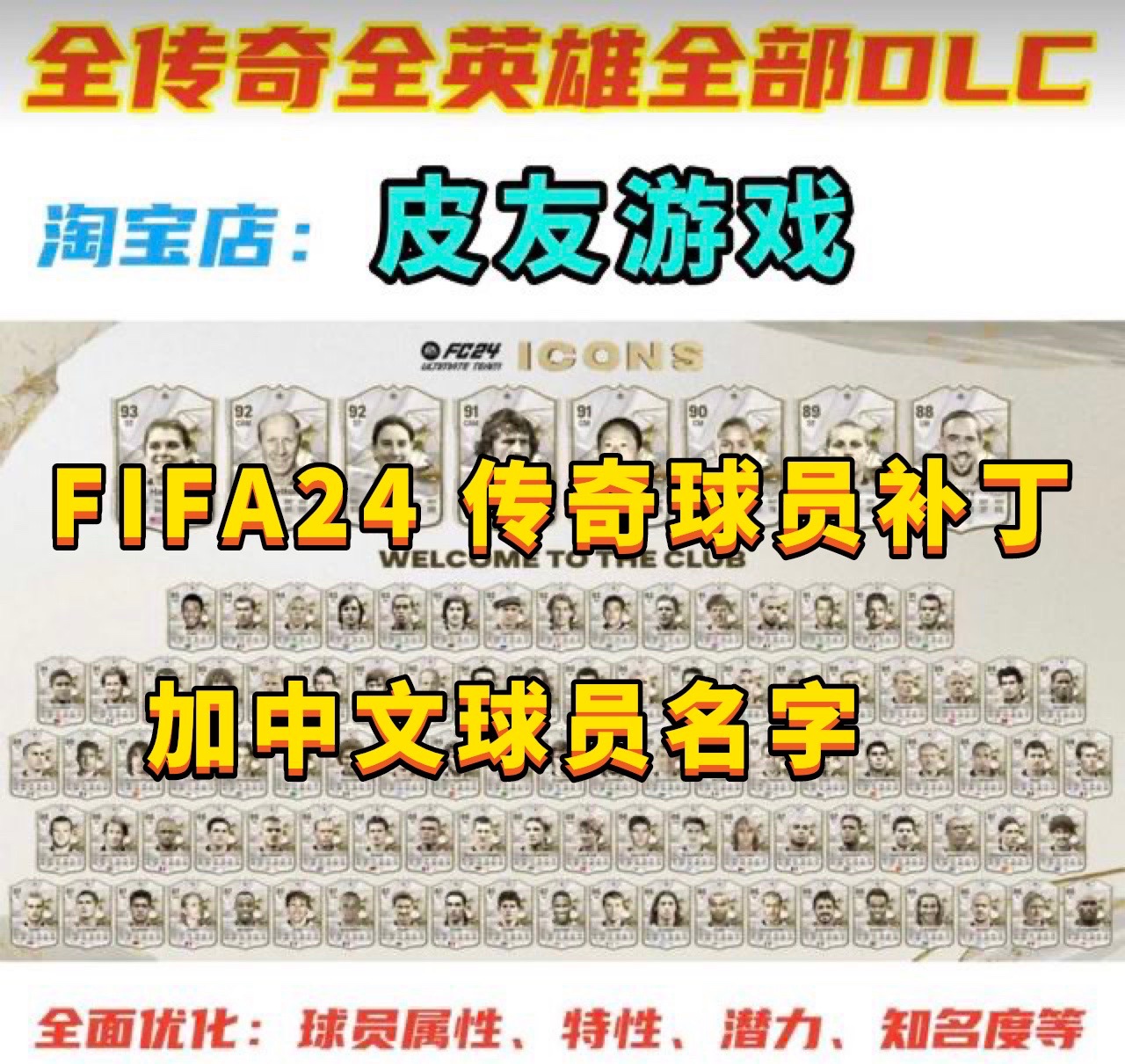 FC24 FIFA24传奇球员补丁 全员17岁加球员中文名字 球员存档 PC-Taobao