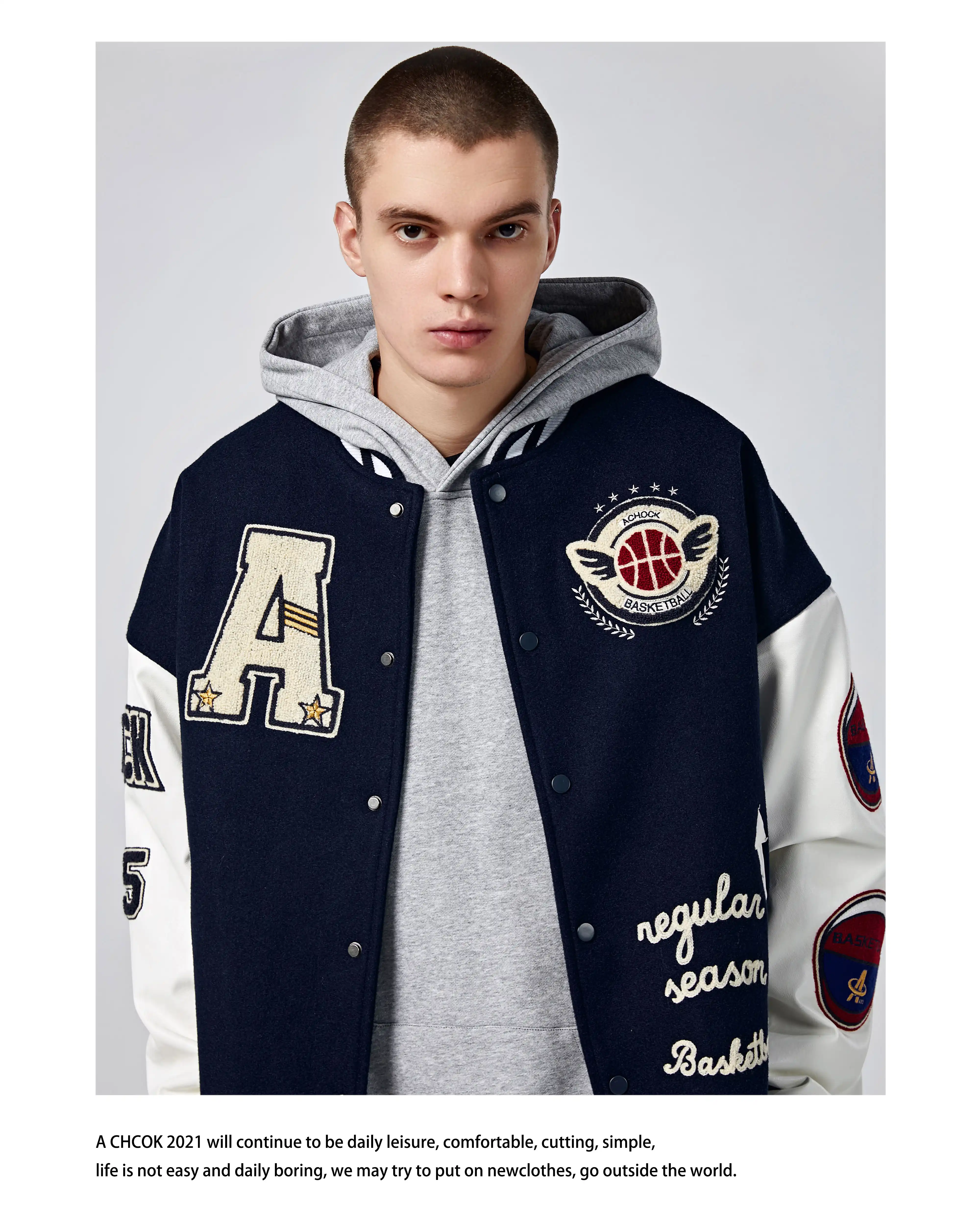 【Achock官方店】原创潮牌刺绣美式字母植绒棒球服街头夹克男女款-Taobao Singapore