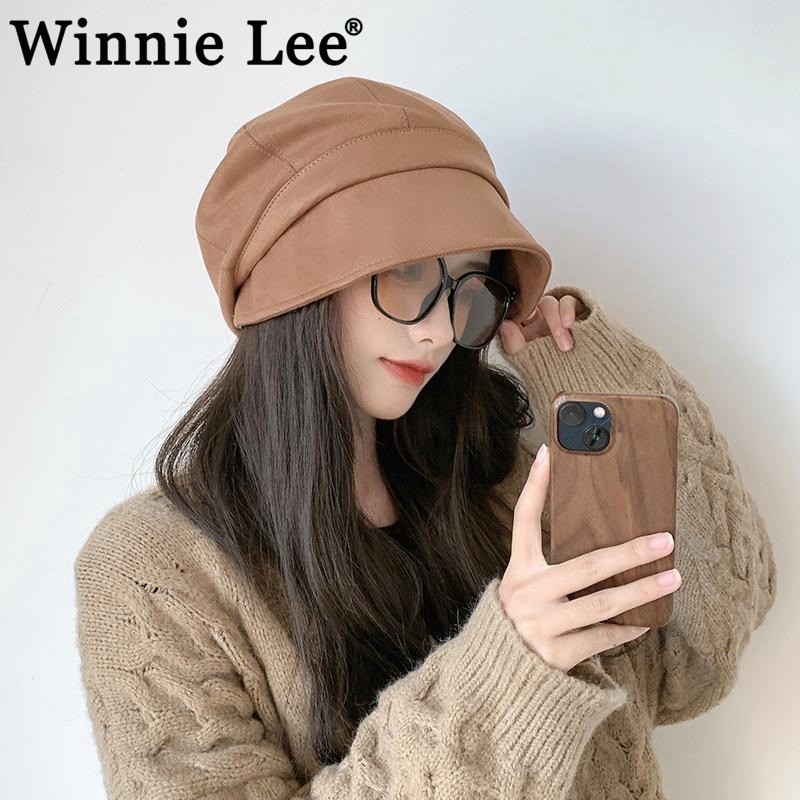 Winnie Lee日本设计师联名款贝雷帽女八角帽麂皮绒大头围渔夫帽子