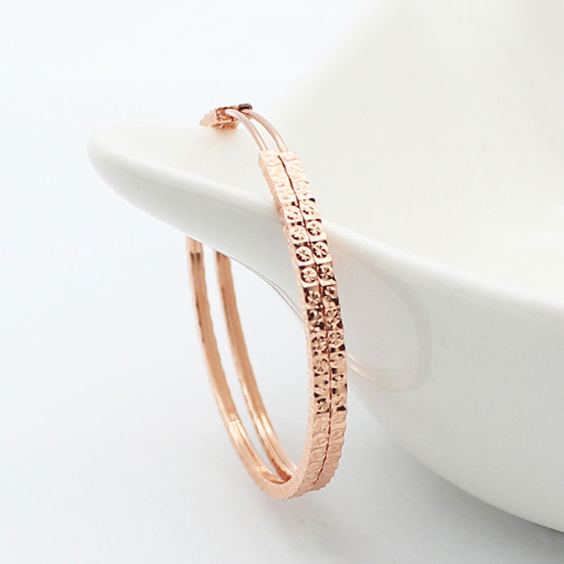 卡玛莎娜俄罗斯585紫金女时尚个性车花大耳圈镀14K玫瑰金韩版耳饰-Taobao