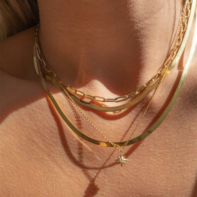 博主同款宽版钛钢蛇骨项链女欧美ins小众网红简约叠戴素链锁骨链