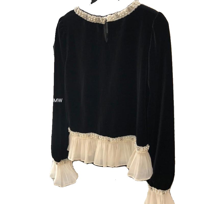 胖mm大尺碼2-300斤寬鬆遮肉木耳邊拼接上衣女春秋季小香風打底衫ins-Taobao