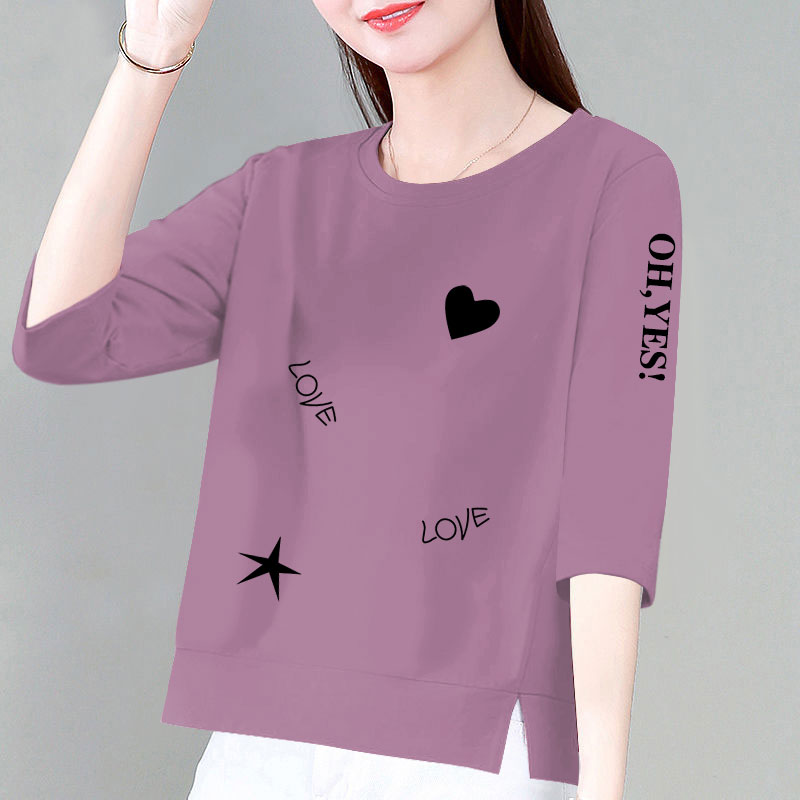 純棉七分袖t恤女中年媽媽裝夏季新款洋派寬鬆顯瘦遮肚上衣女T恤-Taobao