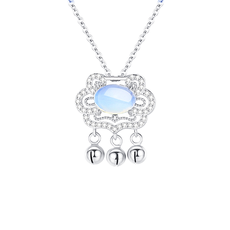 中国黄金纯银平安锁项链女款玉髓925银吊坠轻奢小众饰品新年礼物-Taobao Malaysia