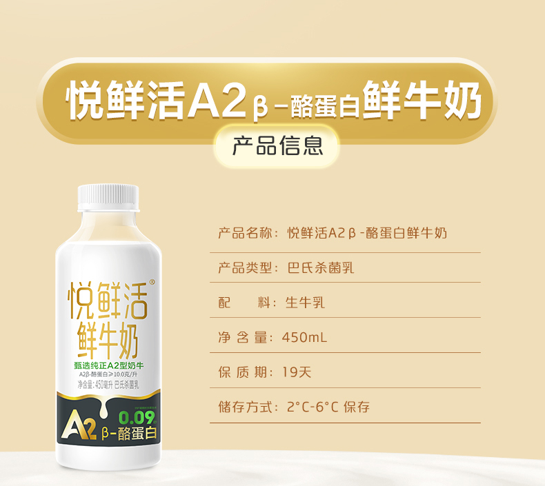 悦鲜活低温鲜牛奶A2-450ml*5+260ml*5瓶牛乳学生儿童营养早餐奶-阿里巴巴