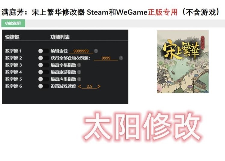 满庭芳:宋上繁华修改器Steam Wegame多功能辅助存档魔改 不含游戏怎么操作？_steam游戏_淘宝游戏网