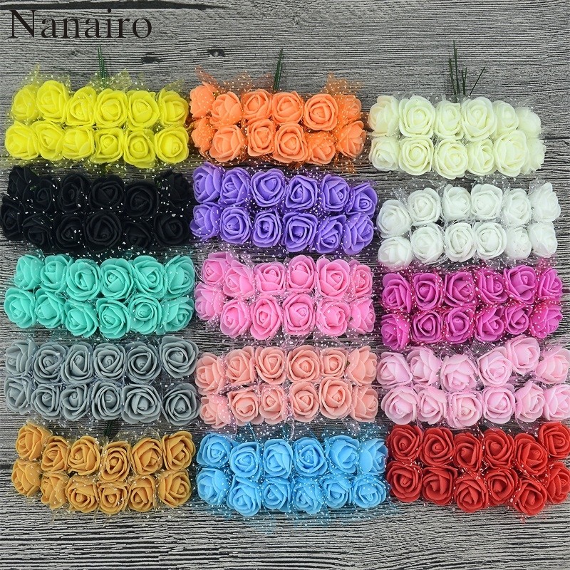 144pcs 2cm Artificial Mini Foam Rose Flower Bouquet Multicol-Taobao