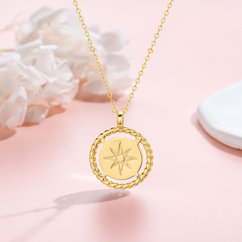 潮小白925银米字圆盘吊坠项链女欧美复古风格时尚气质百搭锁骨女-Taobao