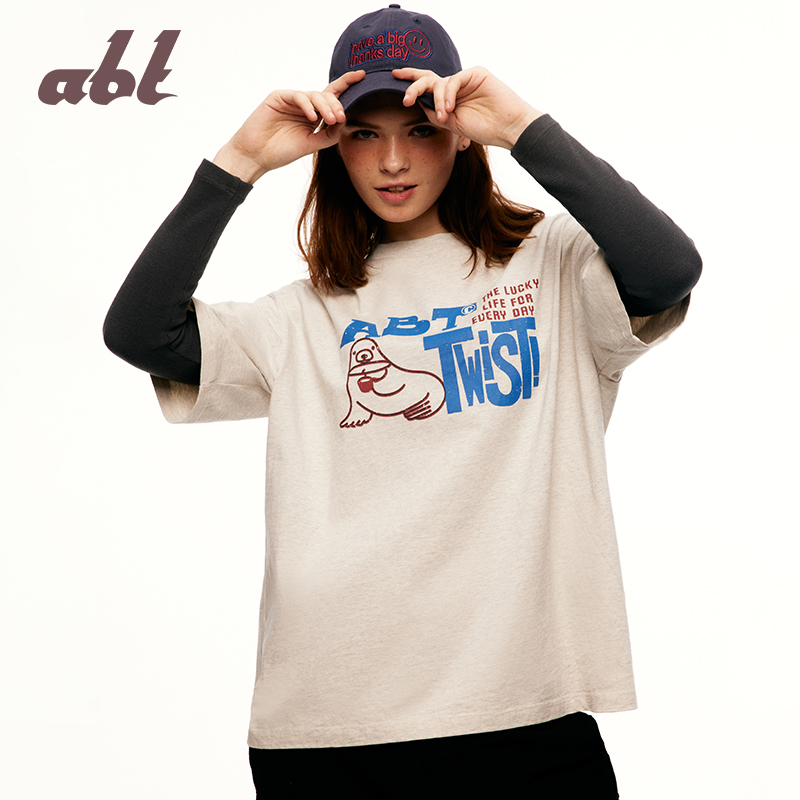 abt吴昕刘雯同款2023年春夏新款原版设计美式潮牌撞色 圆领T-Taobao