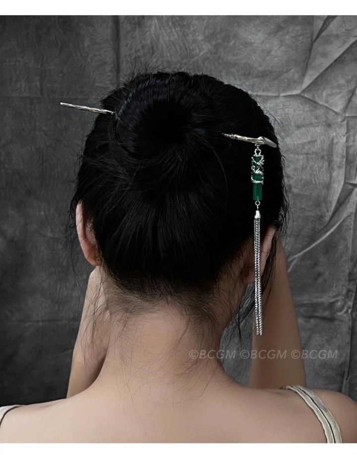 BCGM龙纹仿非翠流苏发簪新中式簪子冷淡风发钗后脑勺固定发饰女lu-阿里巴巴