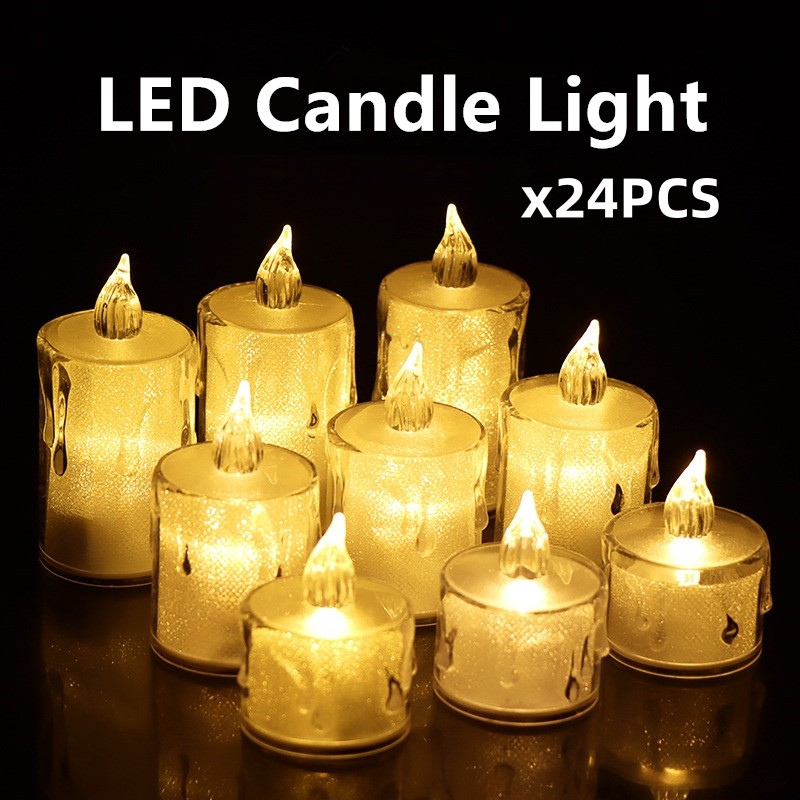24 Pcs Led Candles Light Flameless Candle Plastic Pillar Fli
