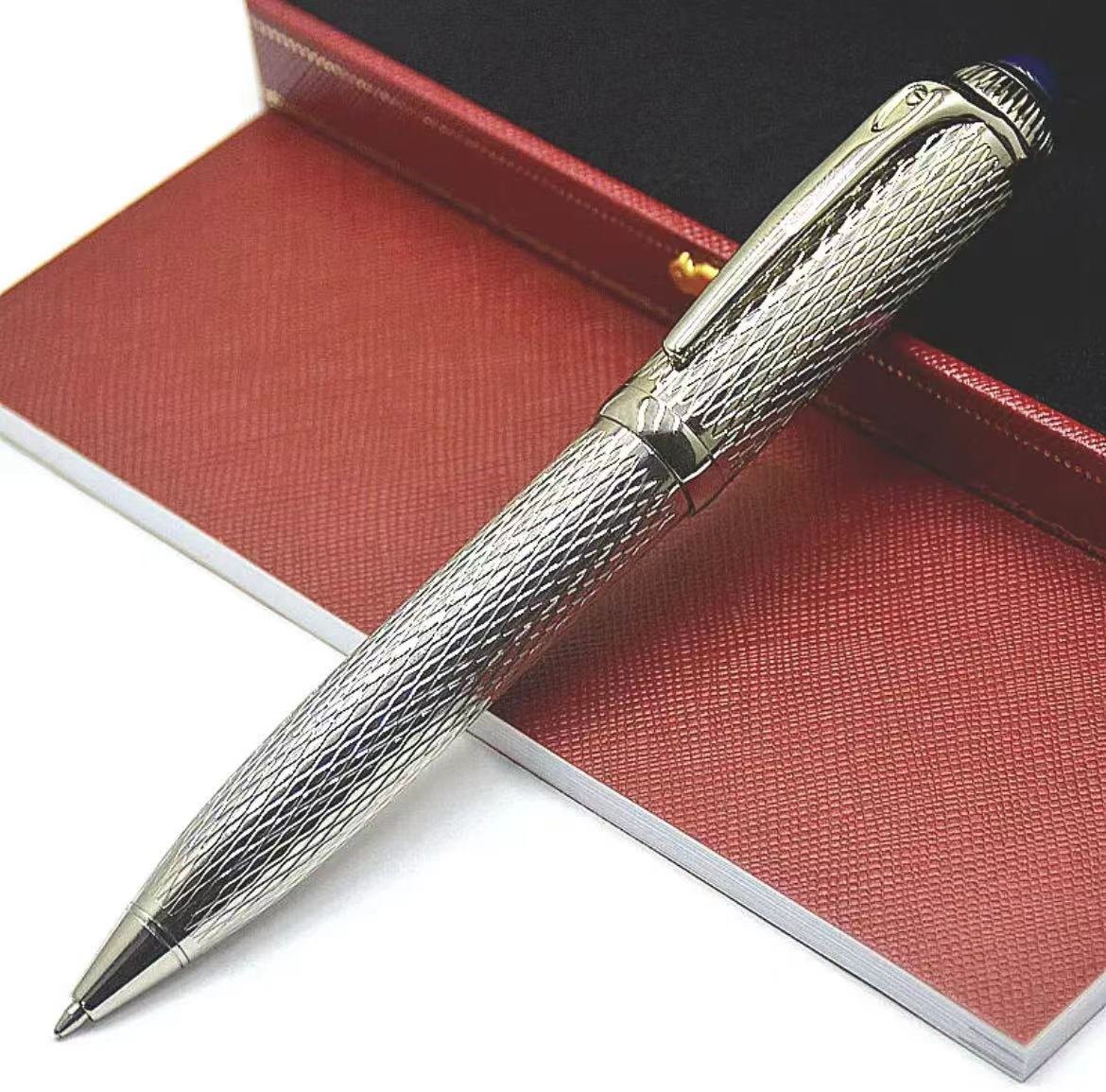 Luxurious ballpoint pen metal stripes blue and red barrel silver ...