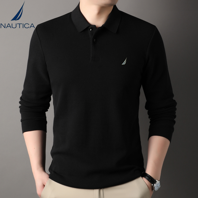 NAUTICA/诺帝卡男装长袖t恤春秋中年纯棉舒适透气百搭翻领POLO衫-Taobao