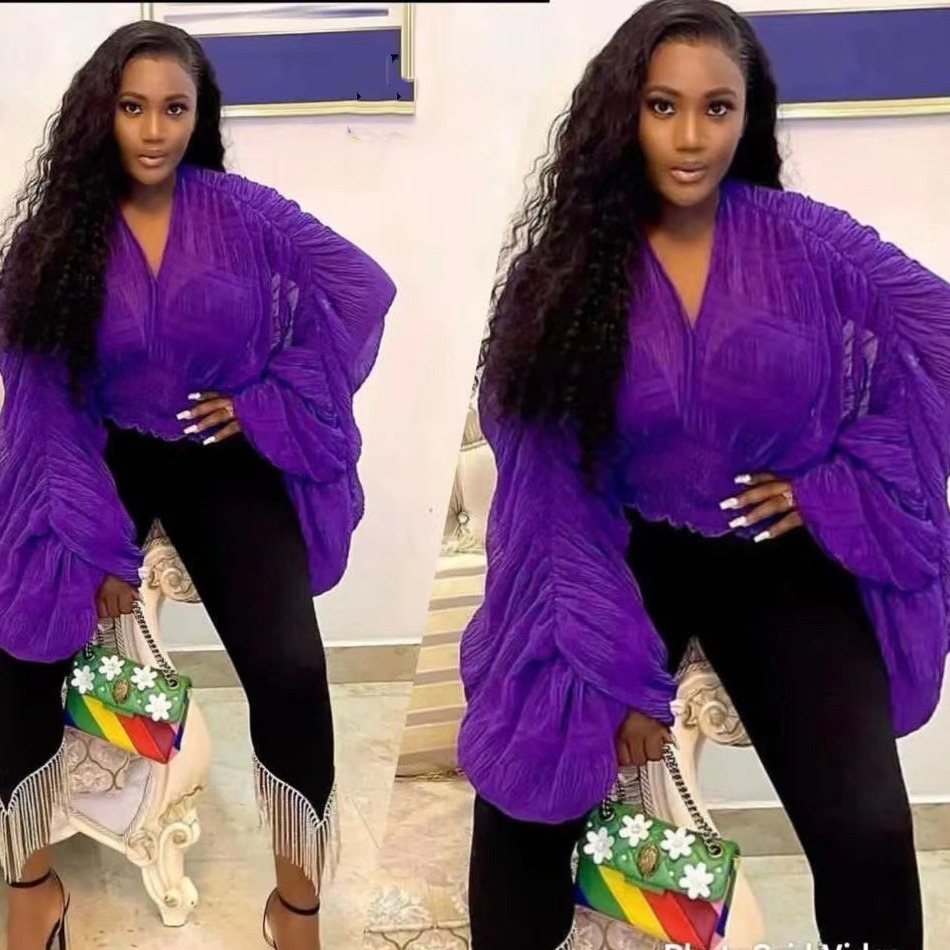 Ins Top Women's Design Niche Pleated Puff Sleeve Slim-fit Sh