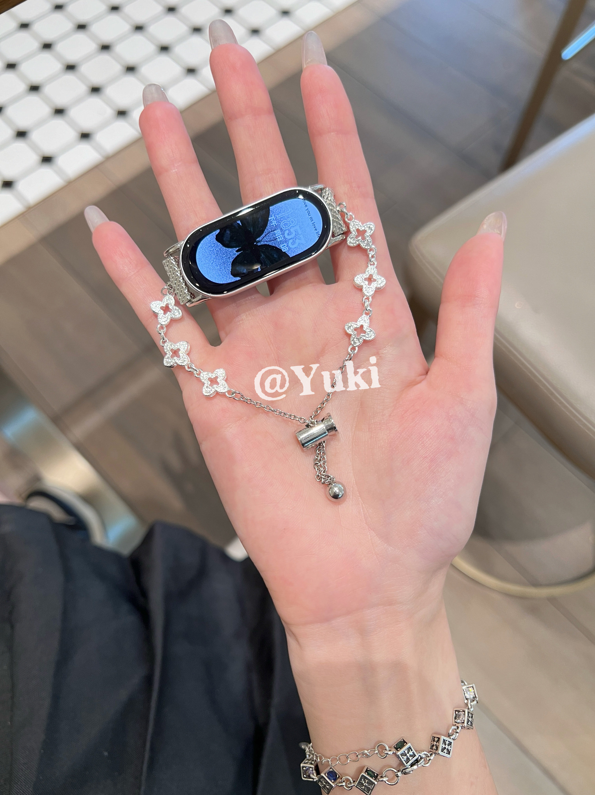 高級四葉草單鏈金屬錶帶適用於米手環9/8NFC通用765女