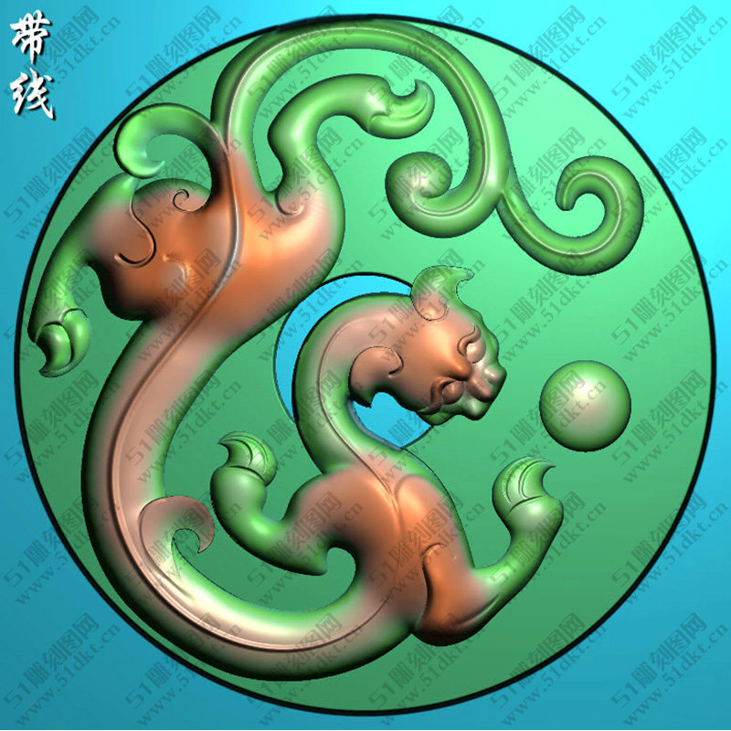 玉雕图圆形螭龙仿古龙玉璧平安扣挂件牌子圆牌精雕图JDP灰度图BMP