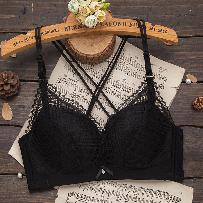 桃花季內衣女小胸聚攏無鋼圈夏季薄款透氣調整型性感美背交叉文胸-Taobao