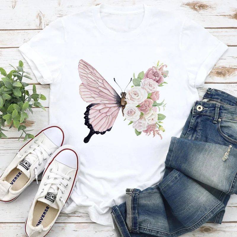 T-shirts Women 2024 Floral Butterfly Cute Vintage Summer Clo