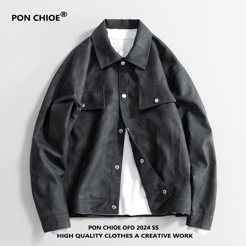 ponchioe皮衣男女款青年机车服飞行员皮夹克春秋潮牌复古宽松外套