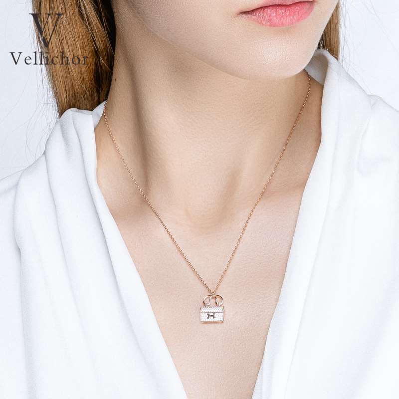 不褪色H康康包包项链女925纯银链玫锁骨瑰金色小众设计感简约新款-Taobao