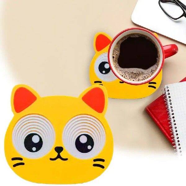 Non-slip Cat Shaped Coasters with 3D Movable Eyes Reusable
