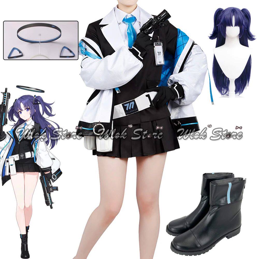 Blue Archive Hayase Yuka Cosplay Costume Wig Halo Headwear
