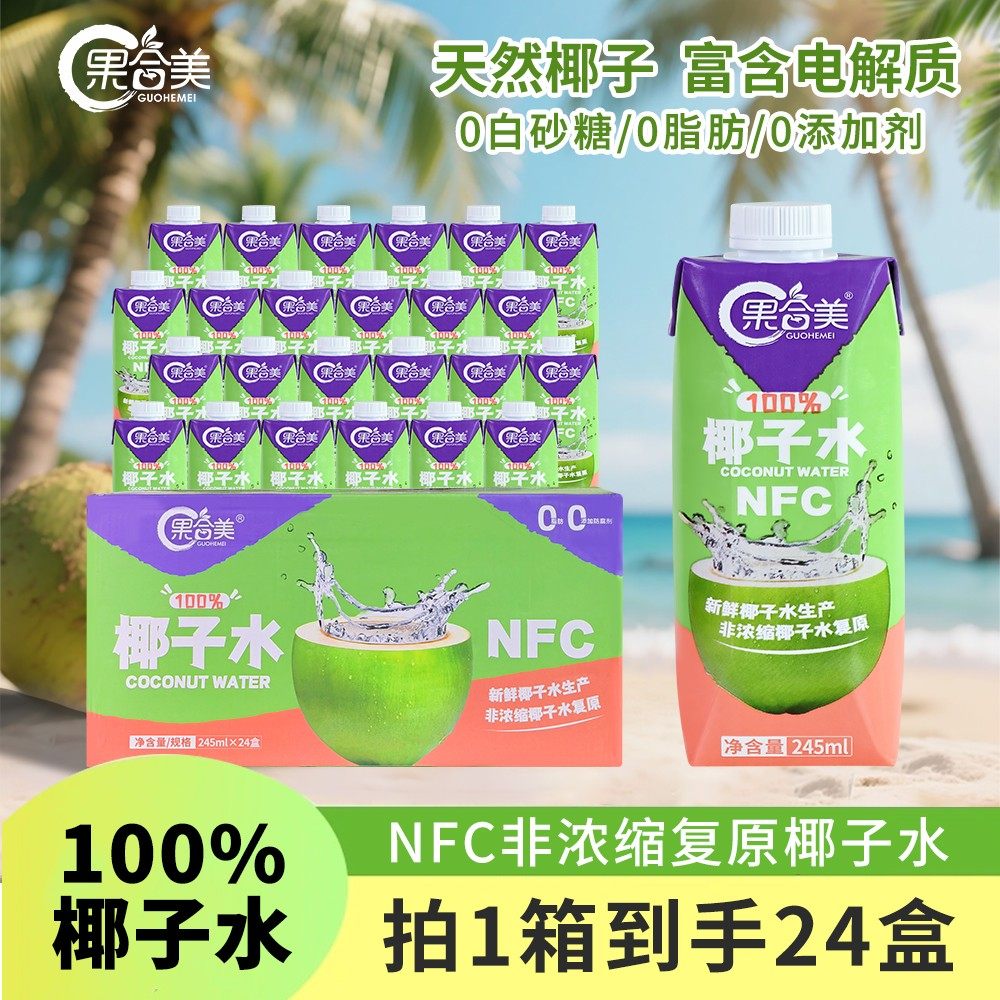 海南果合美 100%新鮮椰子水0添加NFC含電解質飲品 245ml一整箱