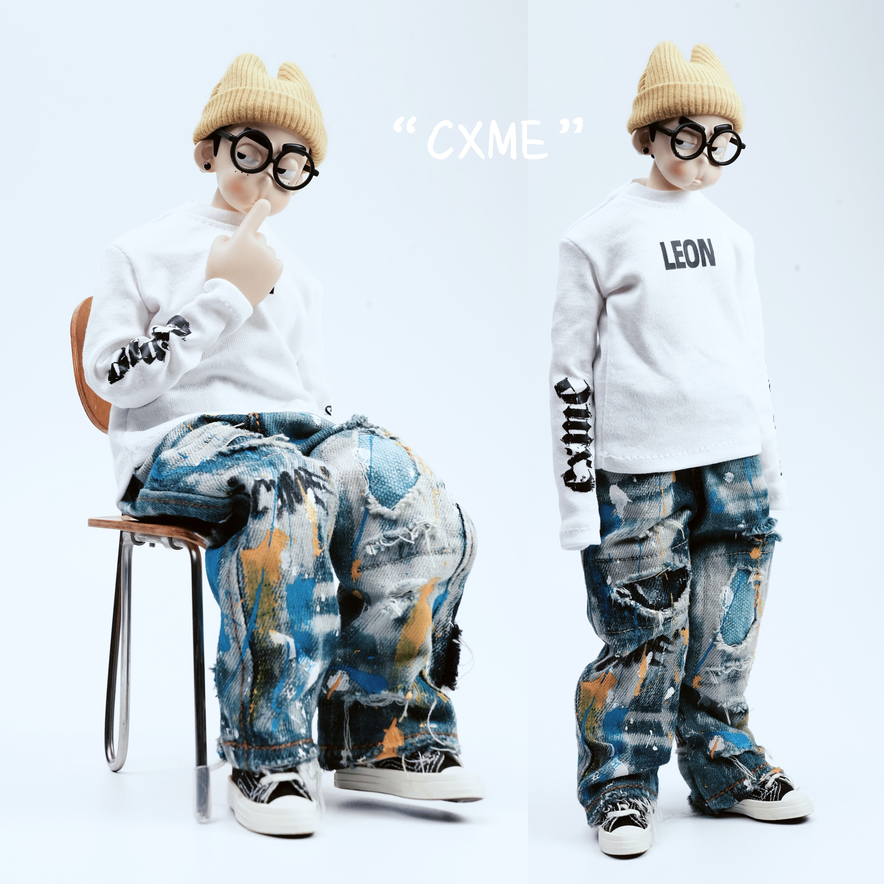 🔥1/6潮流兵人必买🔥 CXME水洗破坏墨色喇叭牛仔裤 🩳-兵人娃衣-淘宝好物网