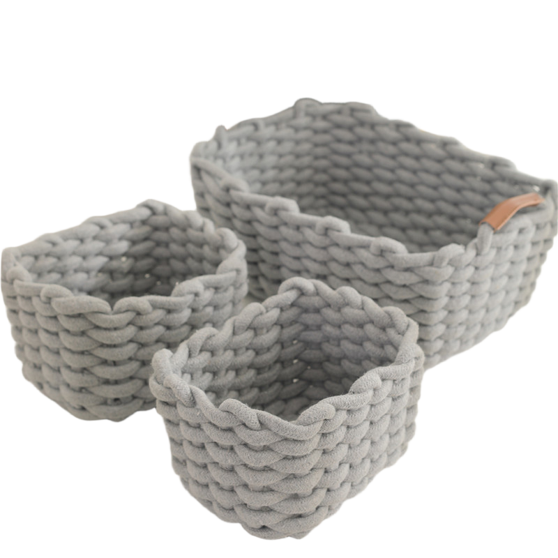 次日达杂物带把手棉绳编织收纳篮大小号化妆品口红收纳盒眼影桌面