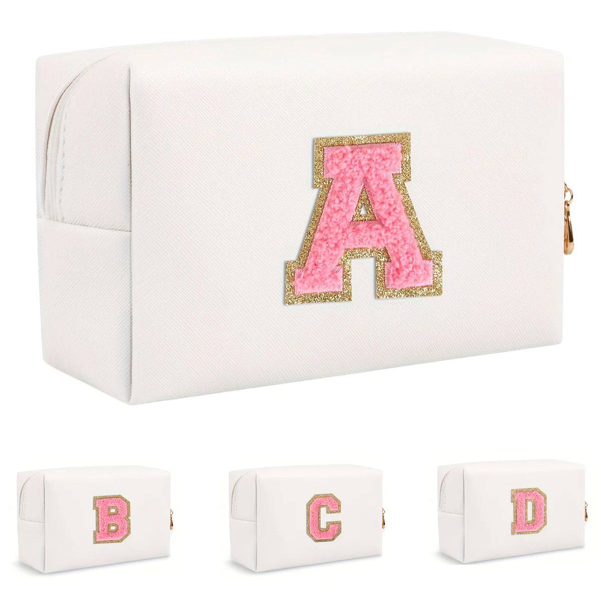Initial letter patch makeup bag, Preppy portable zipper bag,