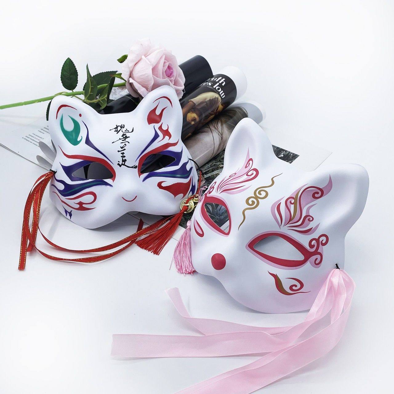 [USD 7.46] White mask cos costume and wind demon fox mask half-faced ...