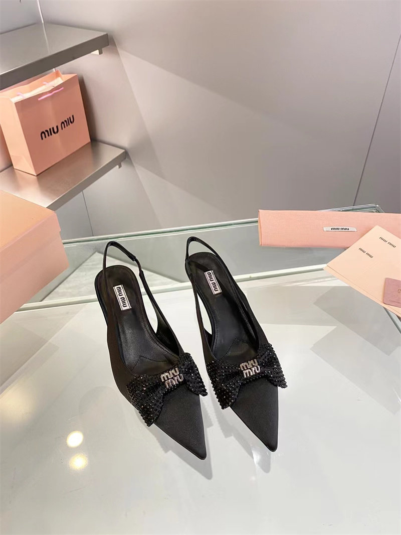 French rhinestone bow pointed high heels Baotou sandals fine heel ...