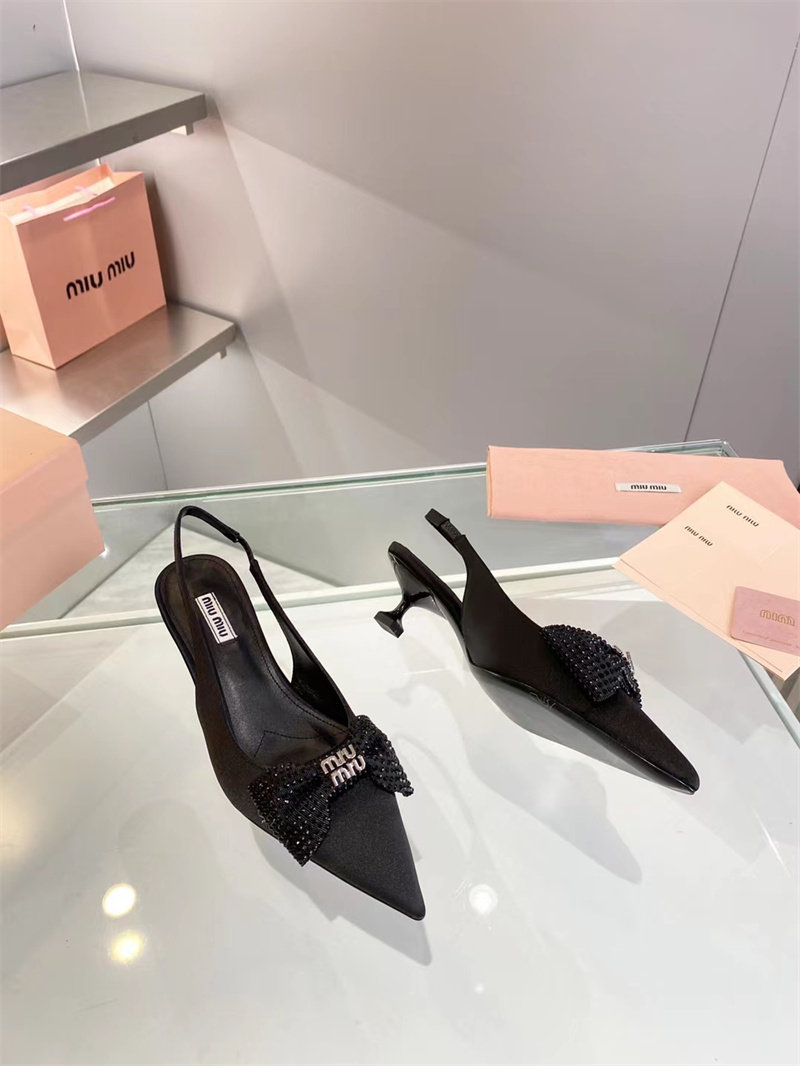 French rhinestone bow pointed high heels Baotou sandals fine heel ...