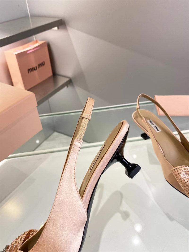 French rhinestone bow pointed high heels Baotou sandals fine heel ...