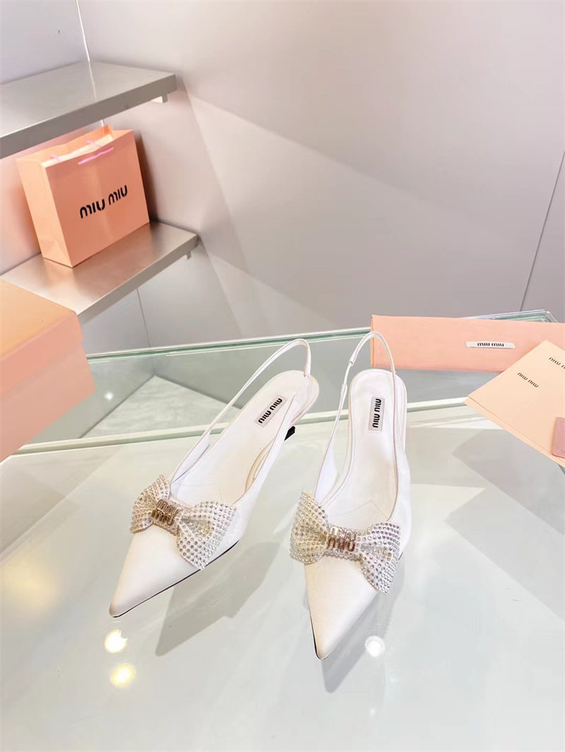 French rhinestone bow pointed high heels Baotou sandals fine heel ...