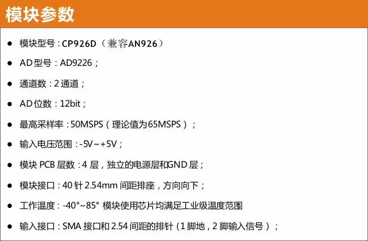 高速ADC模组AN926 AD9226双通道12位元工业级65M采样呈创品牌