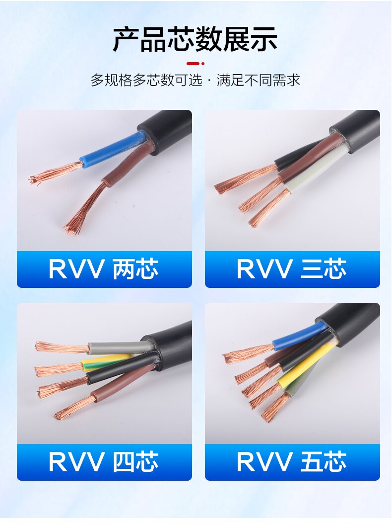 金环宇电缆国标RVV软护套线铜芯2 3 4 5芯1.5 2 4 6平方电源线-阿里巴巴