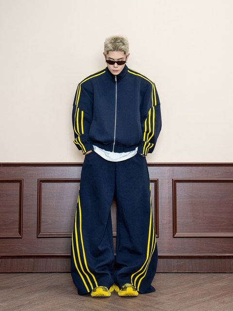 DBW Doublewin misplaced braided rope contrasting high collar sweatshirt jacket men's loose ...