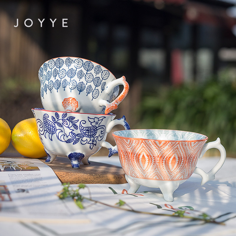 [USD 41.64] JOYYE Glazed Hand Painted Tripod Ceramic Afternoon Tea Cup ...