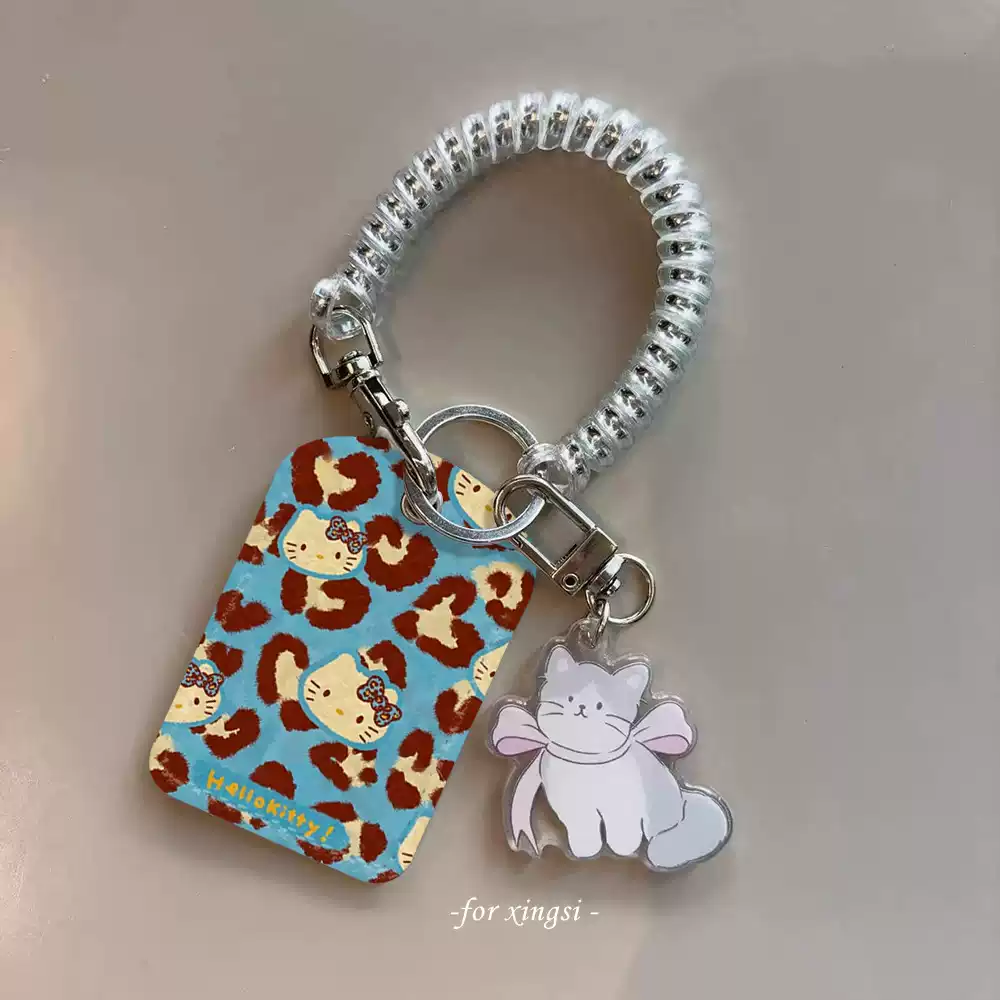 复古蓝豹纹kt水滴门禁小卡nfc感应卡保护套可爱卡通挂件包防丢绳