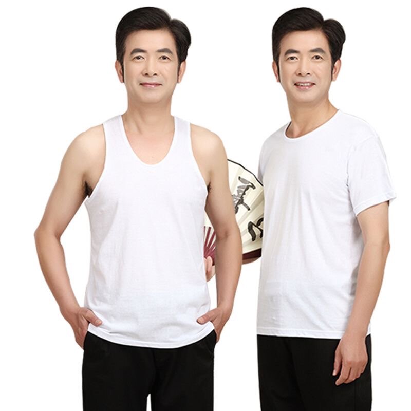 Men's 60 combed cotton old shirt vest middle-aged pure cotton loose ...