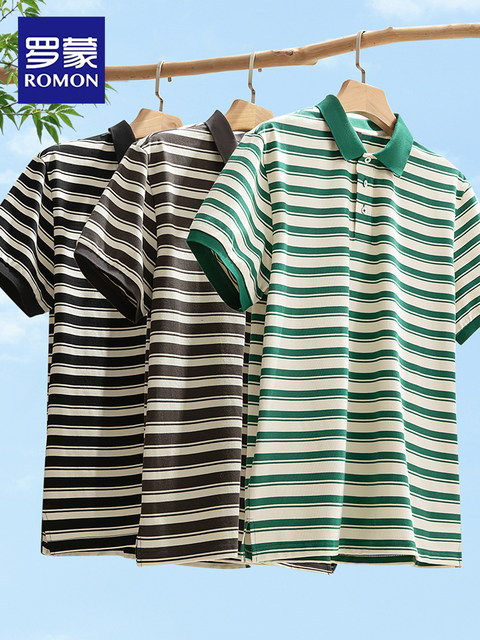 Romon polo shirt men's striped short-sleeved business casual t-shirt ...