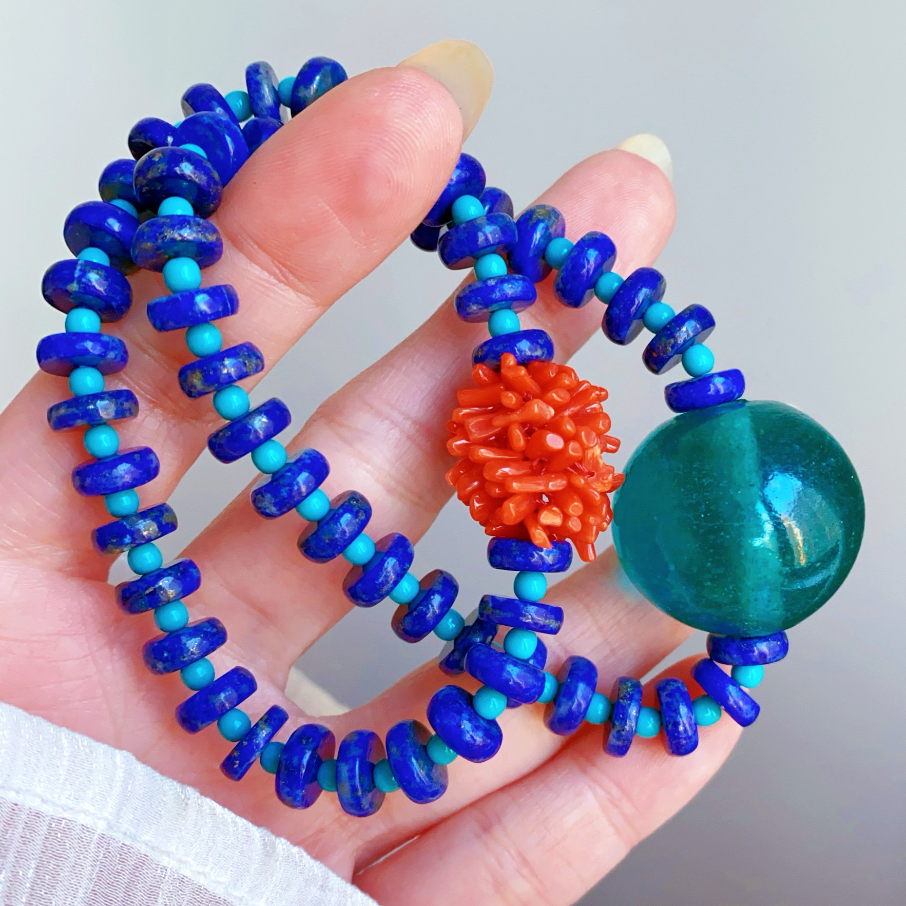 C885原创孤品清代孔雀蓝老琉璃大朝珠叠戴手串为何备受藏家追捧？-珠宝半成品-淘宝好物网