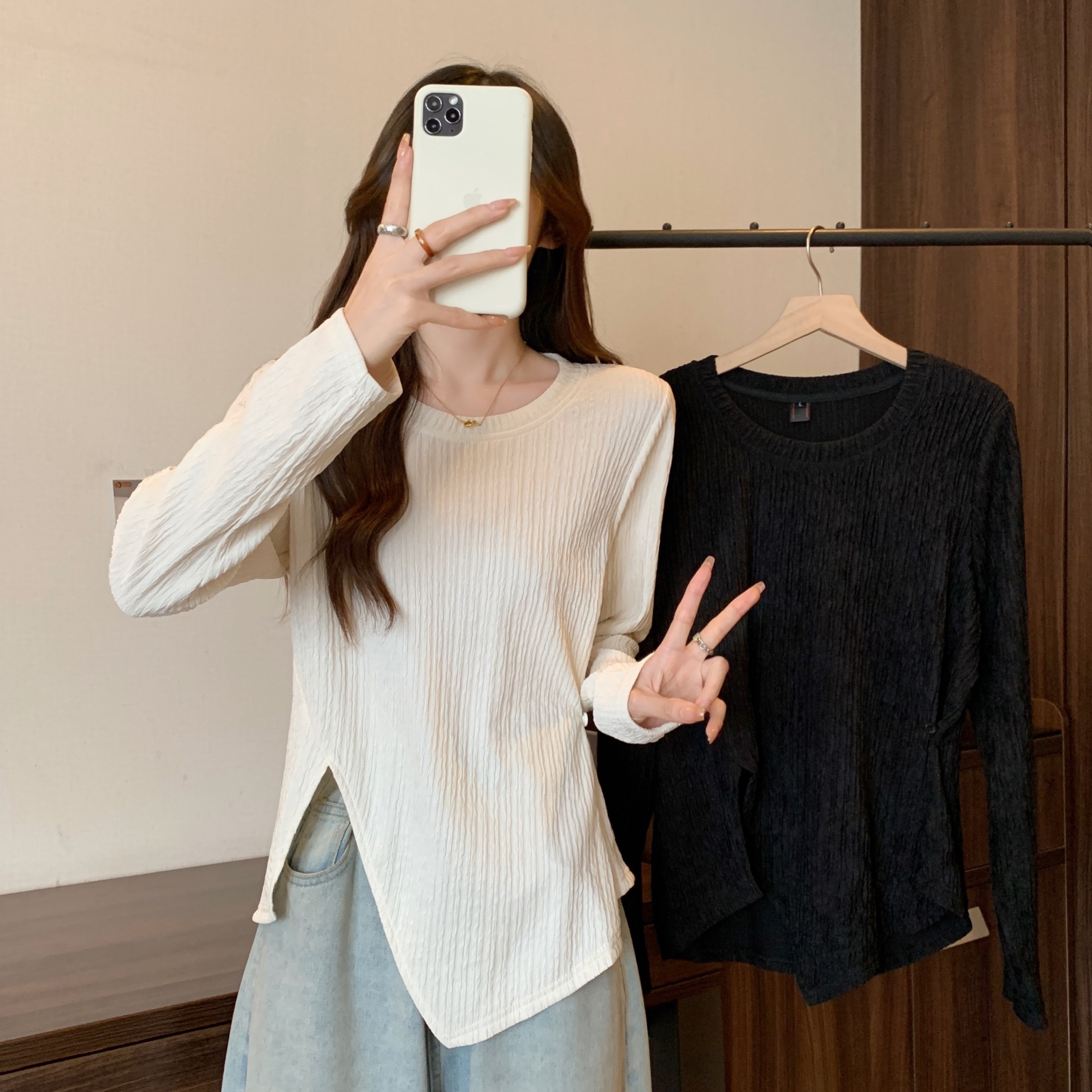 Irregular Black Base Shirt Women's Autumn and Winter plus size chubby ...