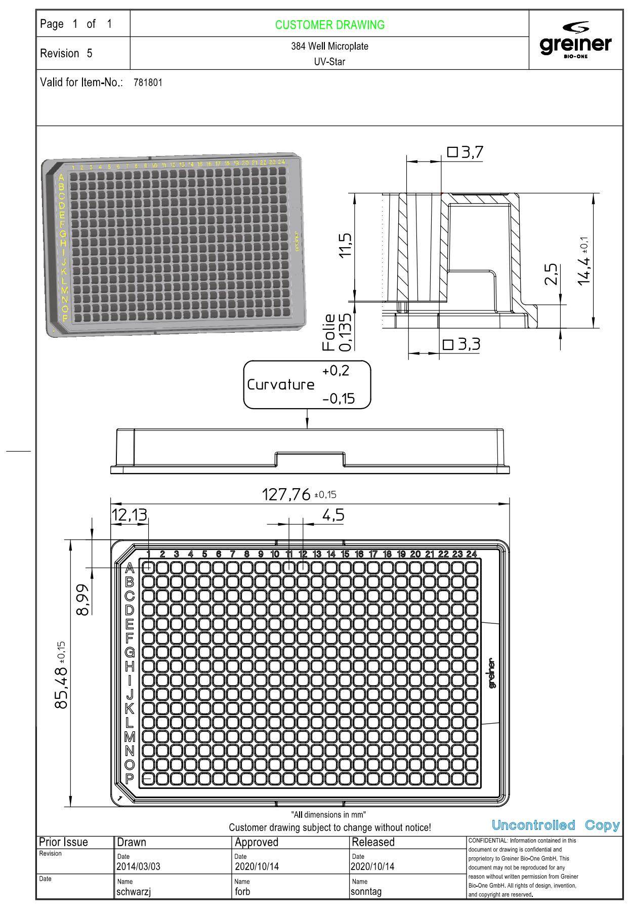 greiner 781801 384孔 UV板 Star微孔板 透明国产甄选12699对标