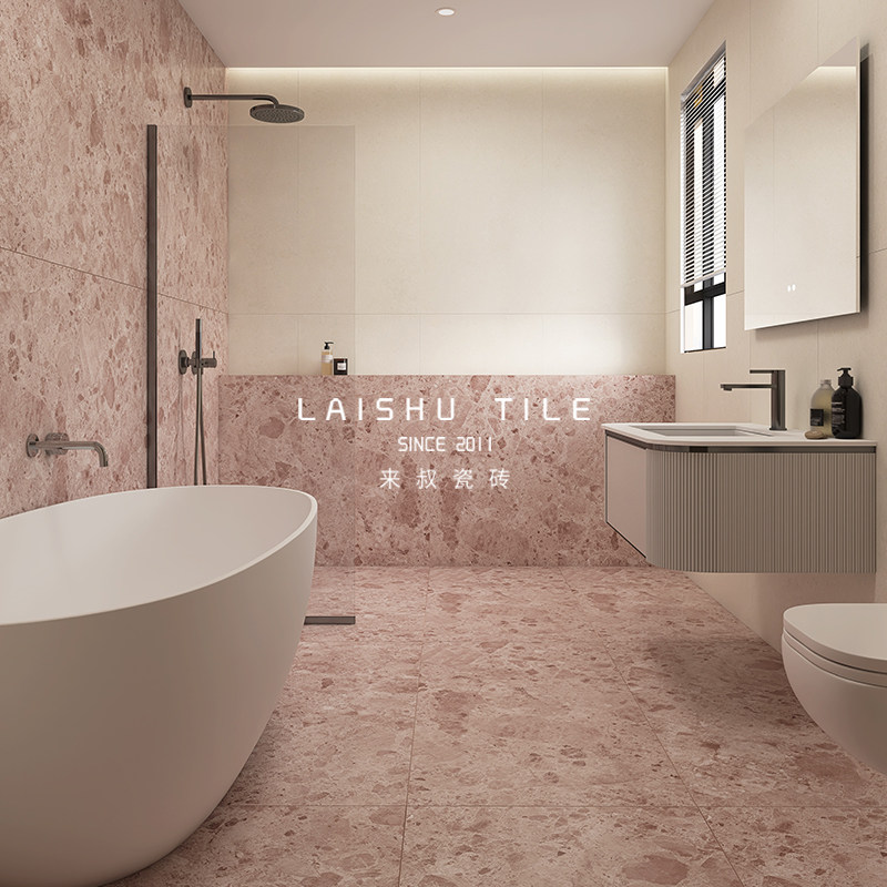 Italian-inspired, girly pink large-format terrazzo tiles, 600x1200: a ...