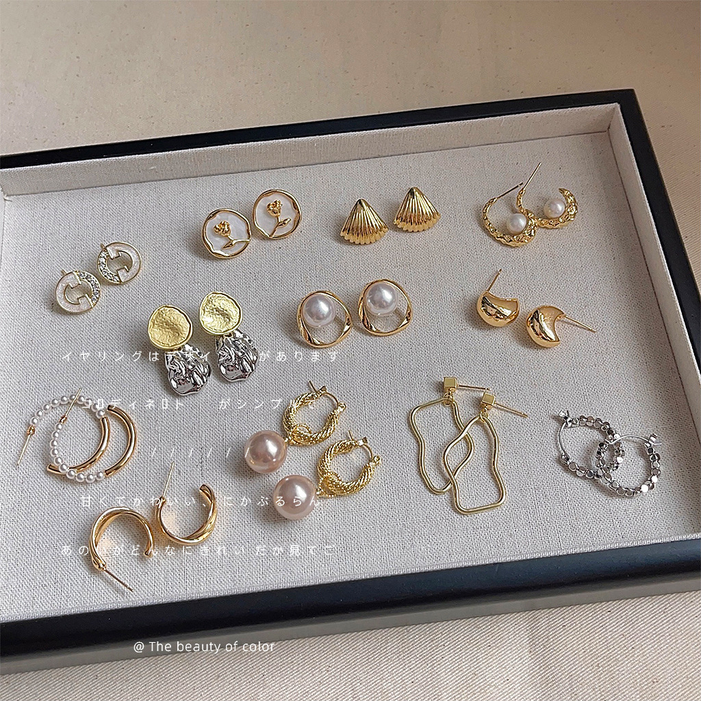 耳环合集高级感时尚通勤925银针电镀14K简约几何耳饰工厂新款耳钉-Taobao